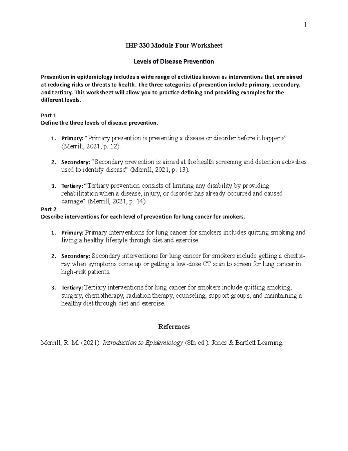 Module Four Worksheet - 1 IHP 330 Module Four Worksheet Levels of ...