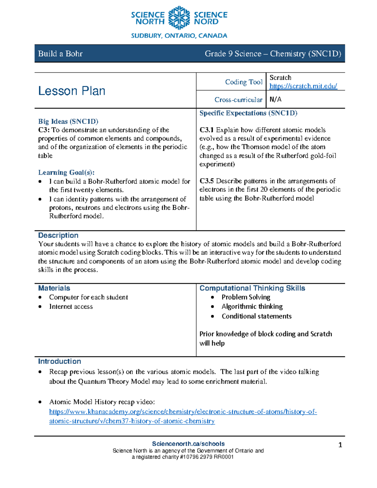 Build a Bohr lesson plan - Sciencenorth/schools Science North is an ...