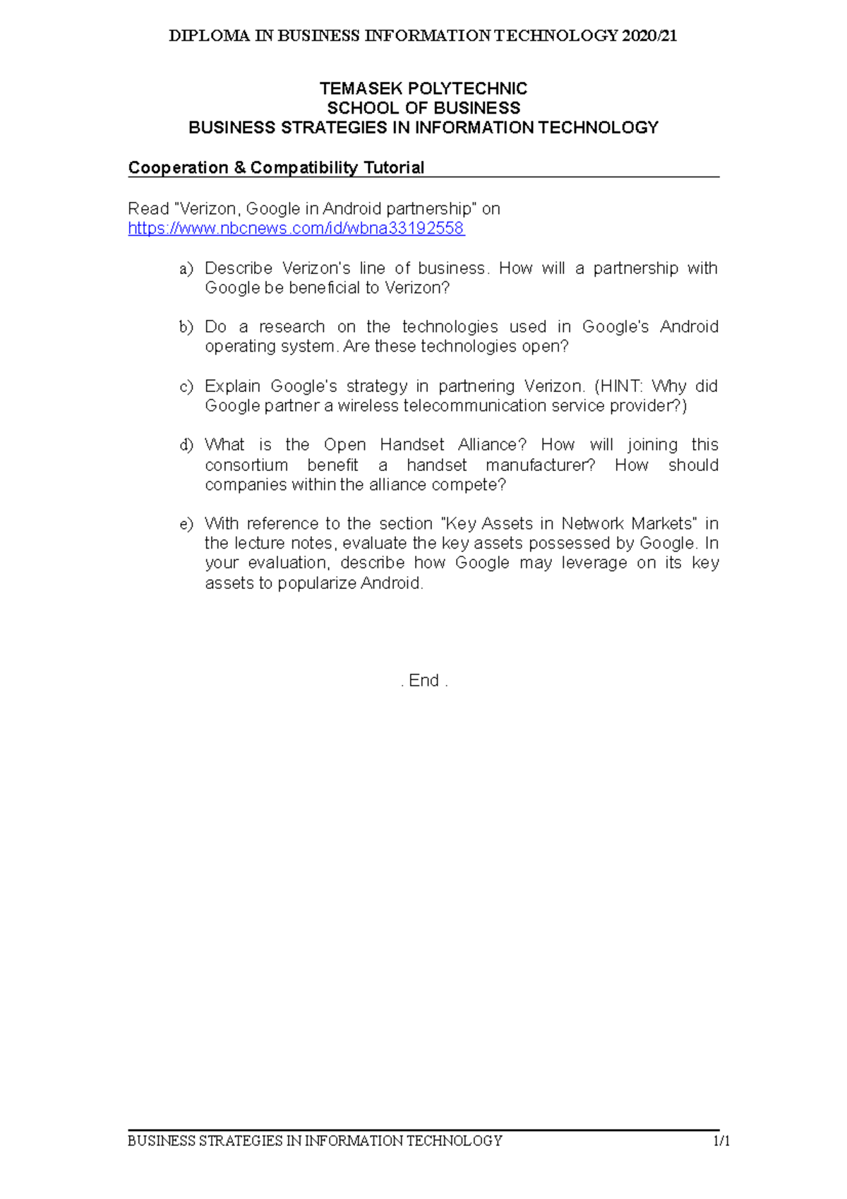 BSIT (Tutorial Week 6)tutorial answer - DIPLOMA IN BUSINESS INFORMATION ...