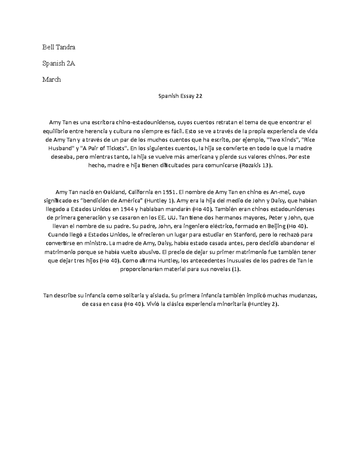 Spanish 2B Essay Twenty-Two - Bell Tandra Spanish 2A March Spanish ...