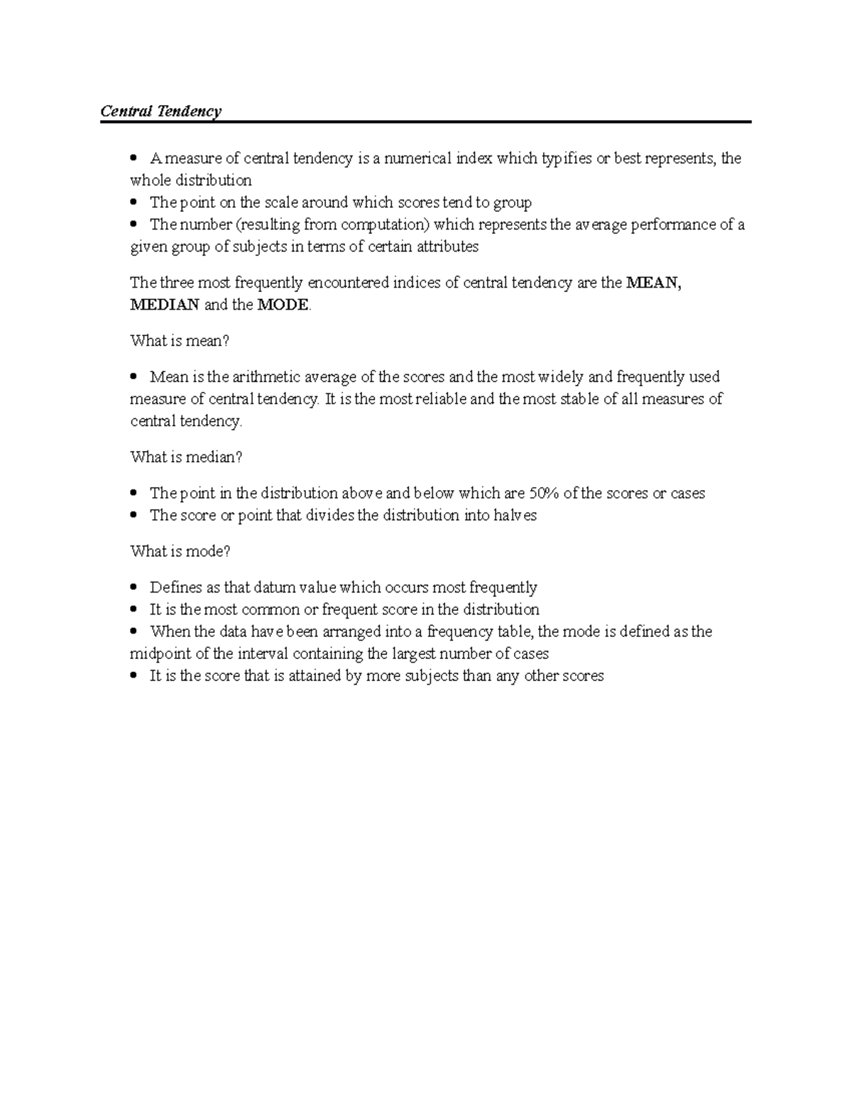 Central Tendency - Lecture notes 4 - Mathematics In The Modern World ...