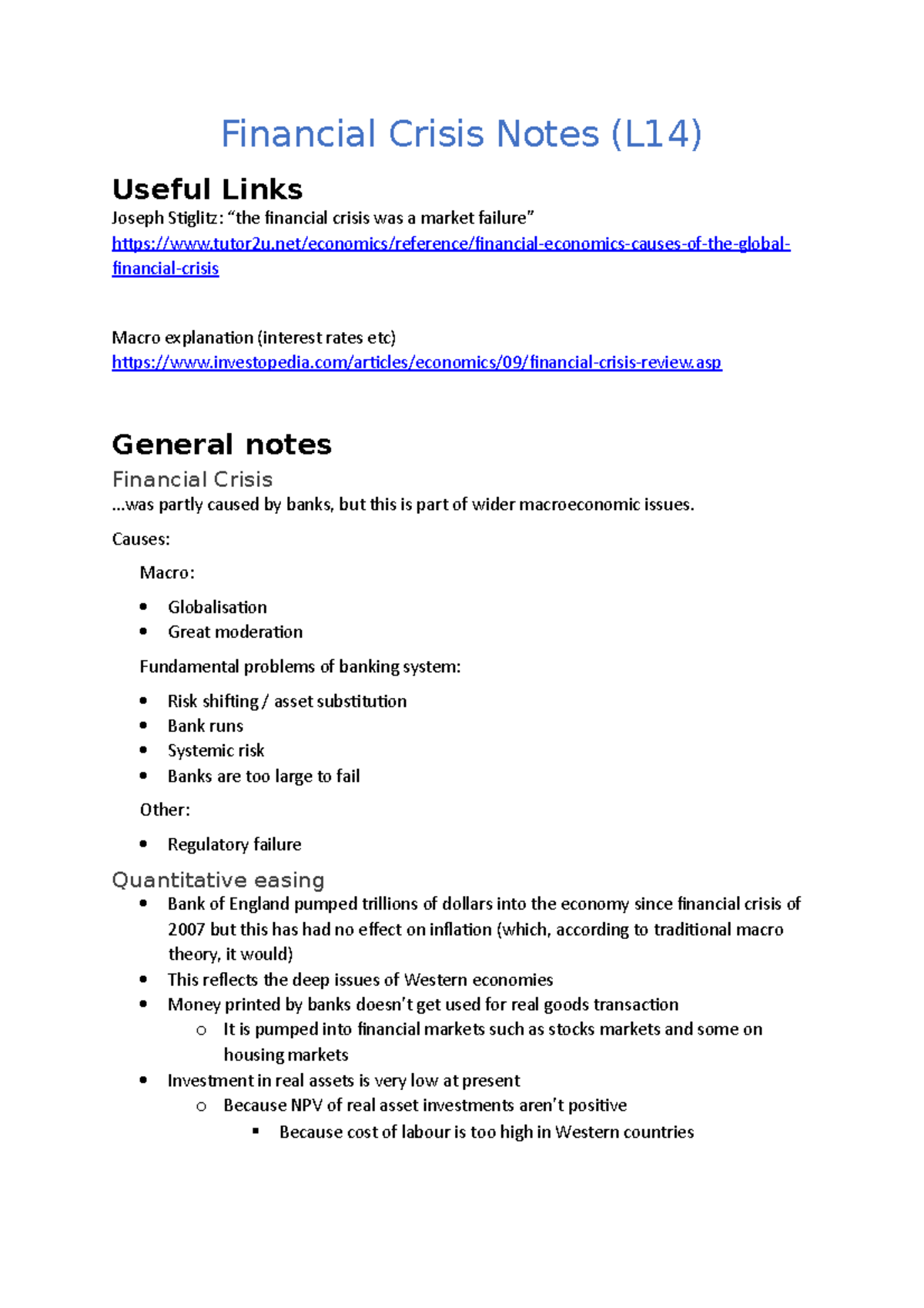 Financial Crisis Notes (Lecture 14) - Financial Crisis Notes (L14 ...