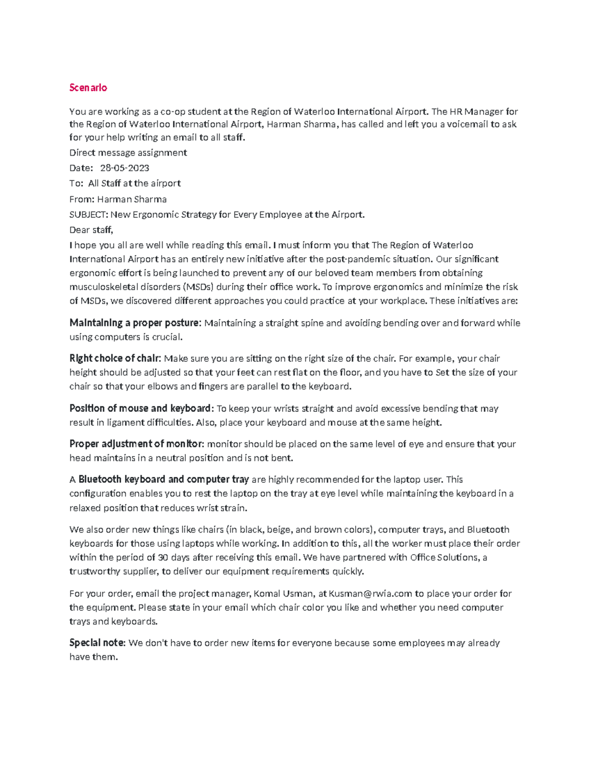 Direct message assignment - Scenario You are working as a co-op student ...