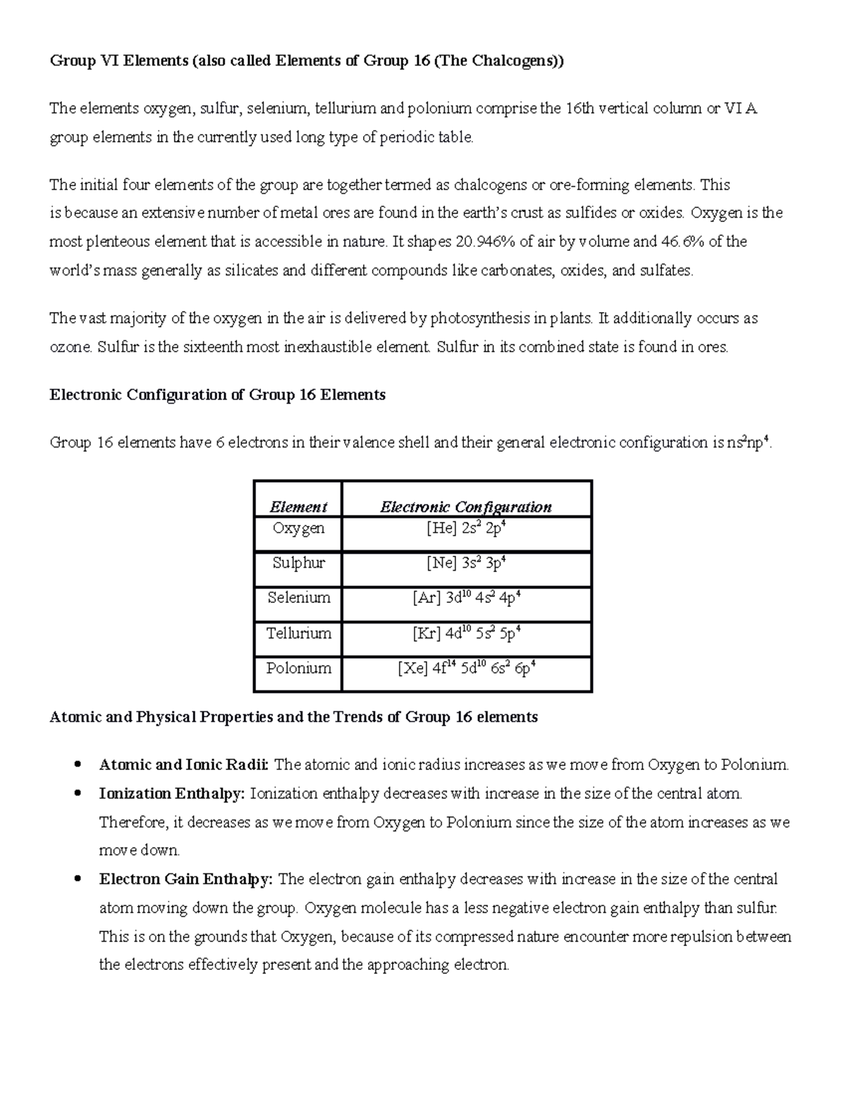 Group VI Elements - The initial four elements of the group are together ...