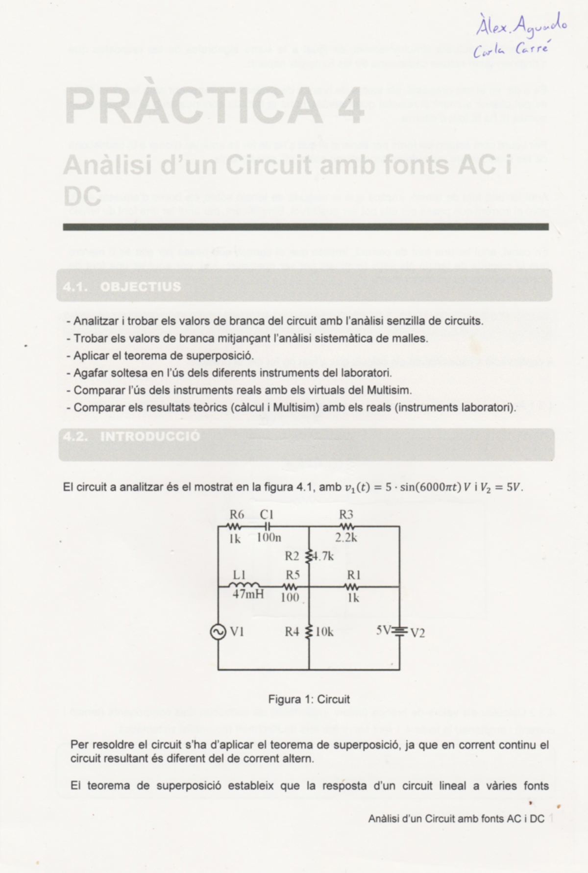 P4-pag 1 - Plantejament circuit de la P4 de teoria de circuits - Teoria ...