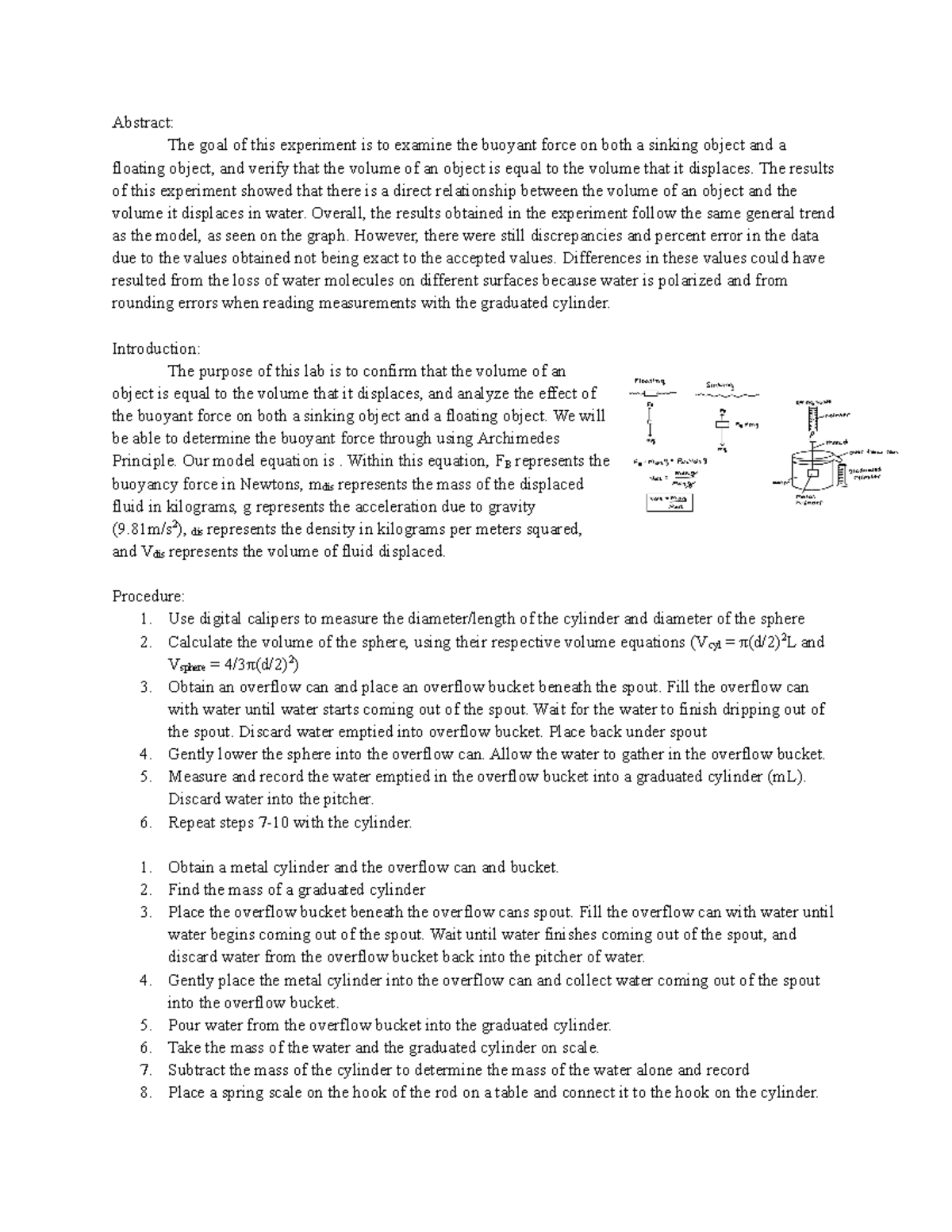 Mini Report Fluids - Physics 1201Q lab - Abstract: The goal of this ...