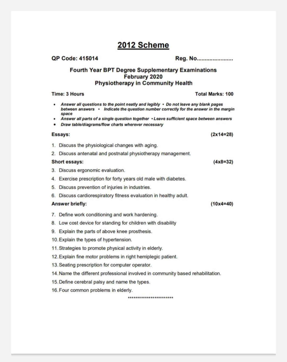 Cbr Qp - Previous questions - Physiotherapy - Studocu