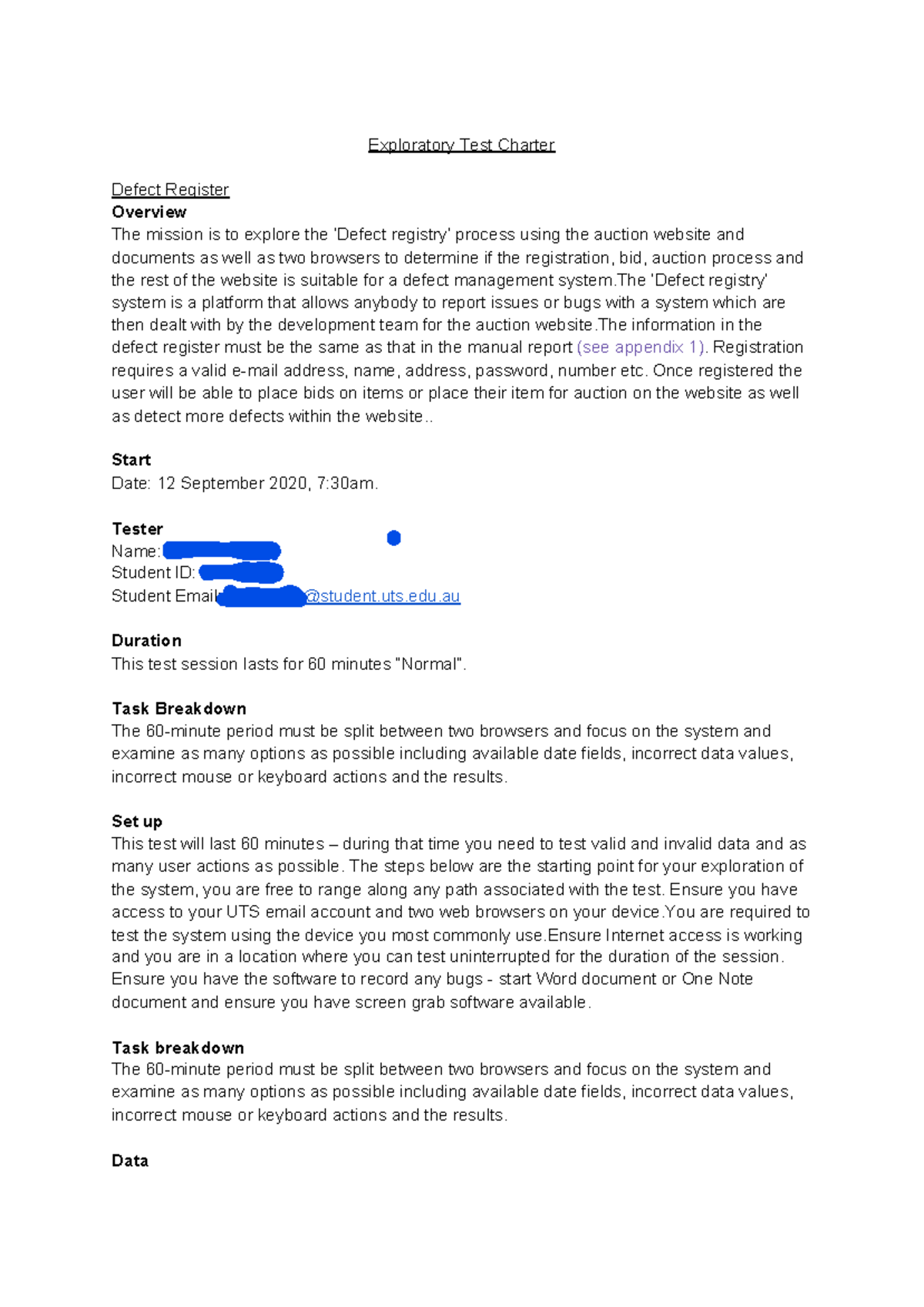 Assessment 2-Exploratory test - Exploratory Test Charter Defect ...