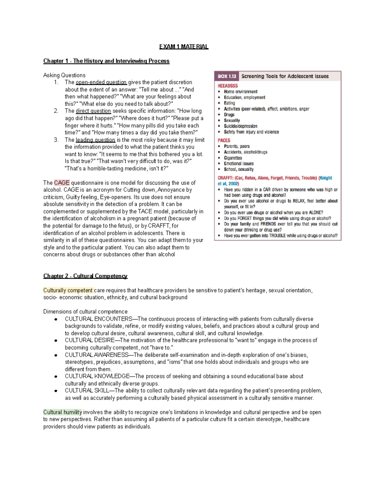 Health Assessment Exam 1 Notes - EXAM 1 MATERIAL Chapter 1 - The ...