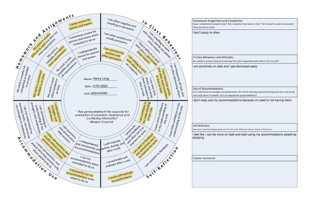 Henry long Bullseye Self Reflection - H o m e w o r k a n d A s s i g n ...