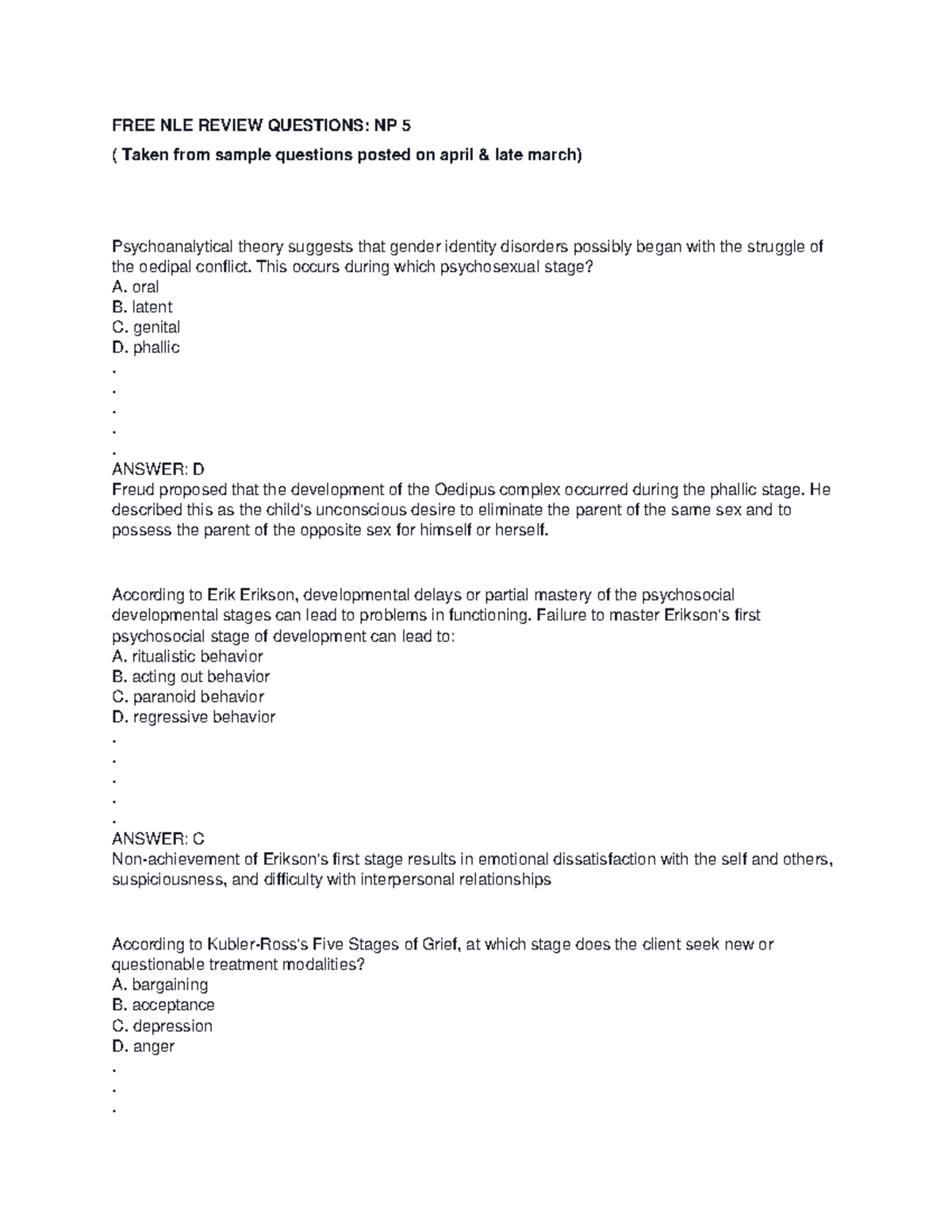 Free Nle Review Np 5 - FREE NLE REVIEW QUESTIONS: NP 5 ( Taken from ...