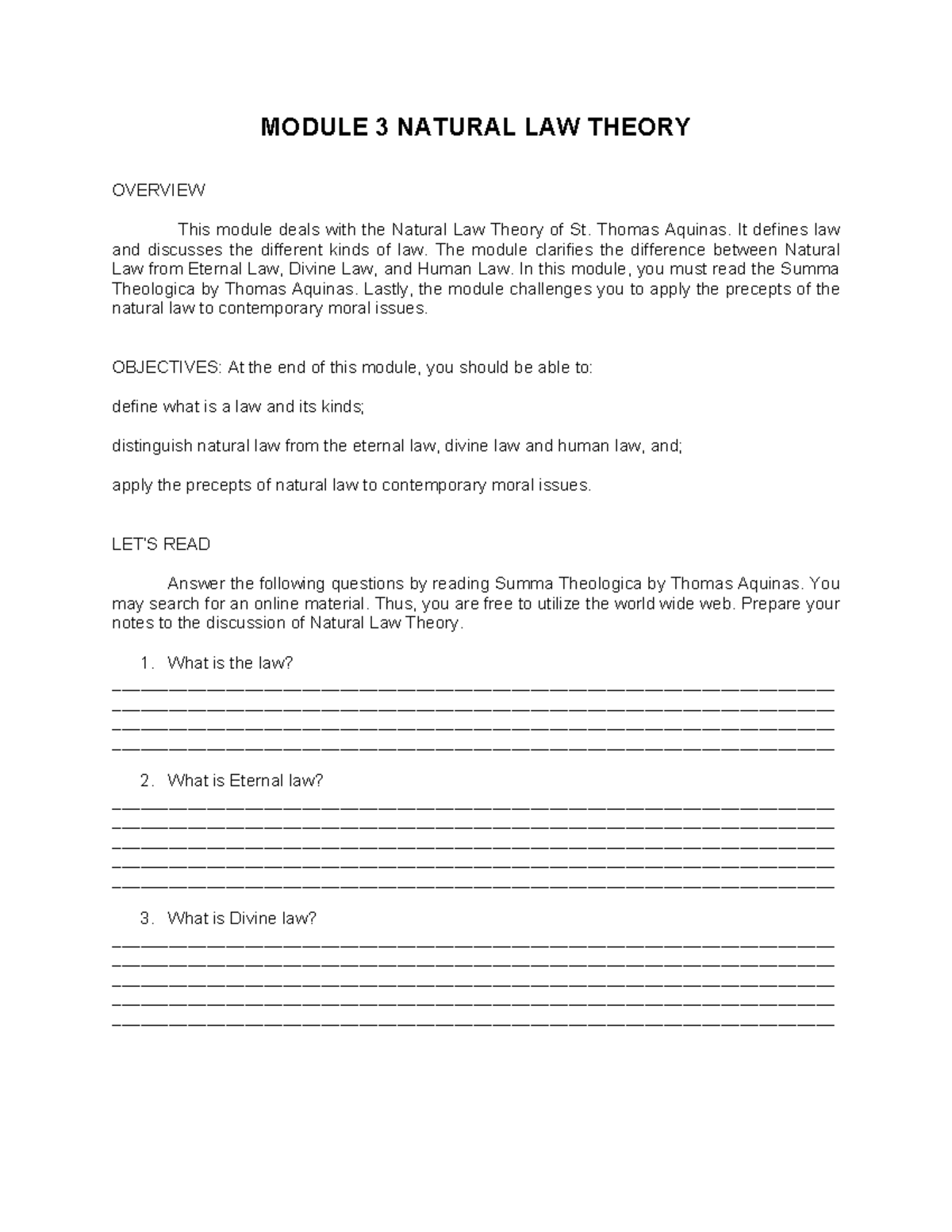 GEC09-Module-3 - Ethics Module 3 - MODULE 3 NATURAL LAW THEORY OVERVIEW ...