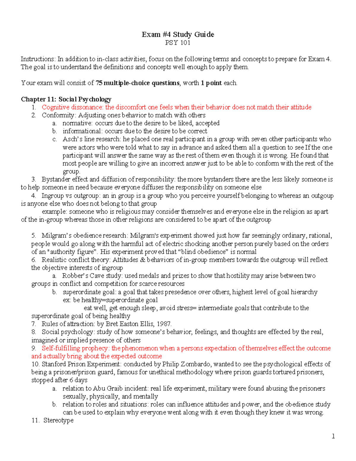 Exam #4 Study Guide PSY 101 - Exam #4 Study Guide PSY 101 Instructions: In addition to in-class ...