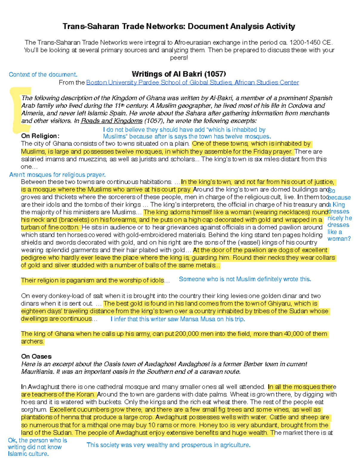 2.4 Trans-Saharan Trade Networks Document Analysis 2 - 1200-1450 CE ...