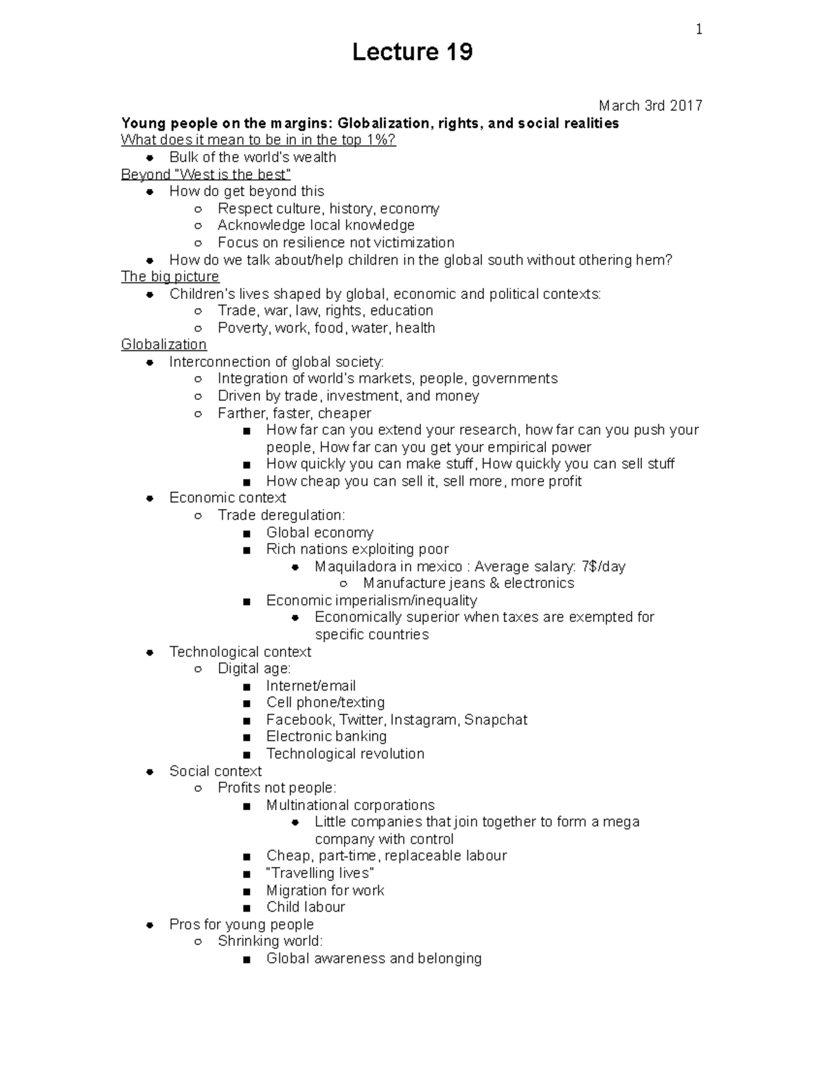 Lecture 19 March 3 - Danielle Molnar & Shauna Pomerantz - 1 Lecture 19 ...