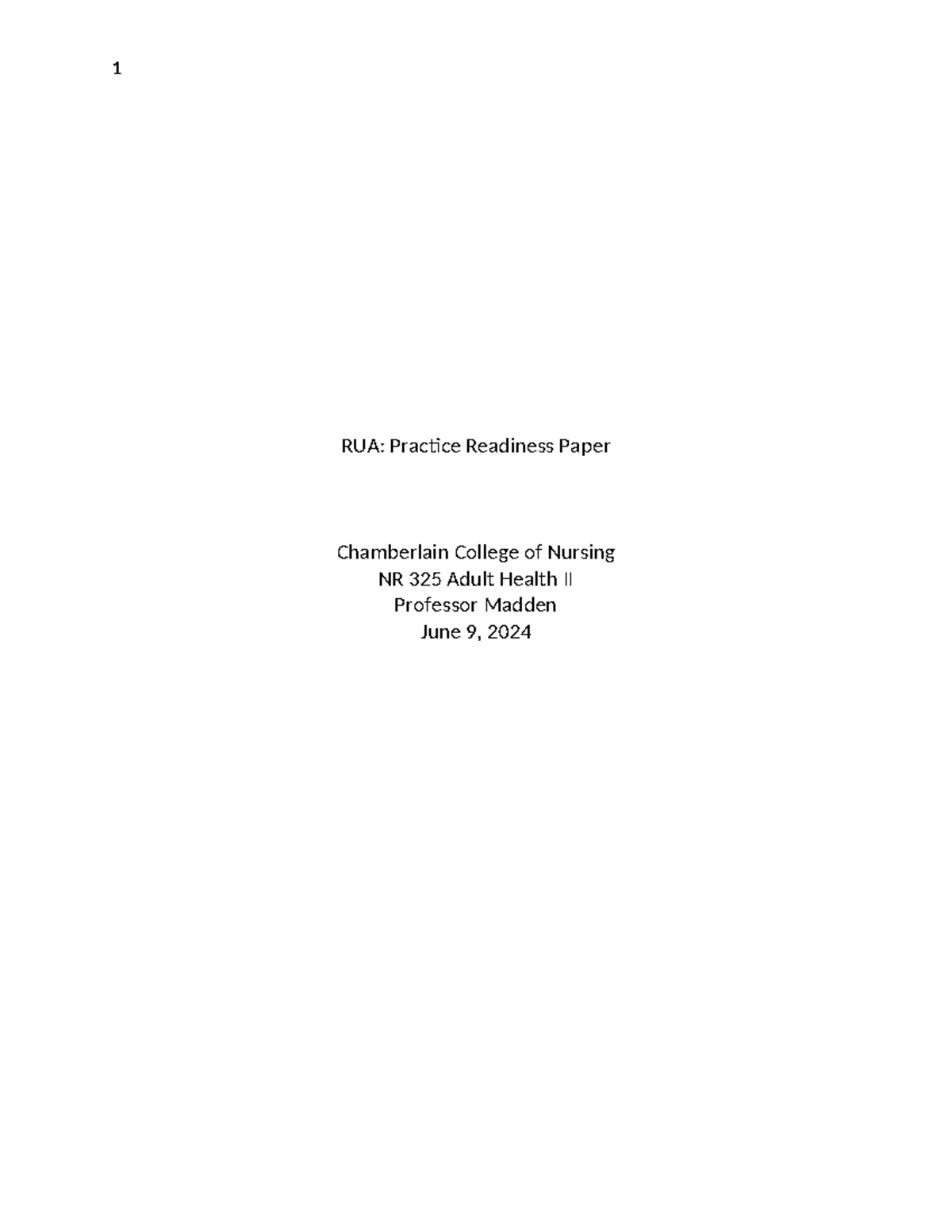 NR 325 RUA Practice Readiness - RUA: Practice Readiness Paper ...