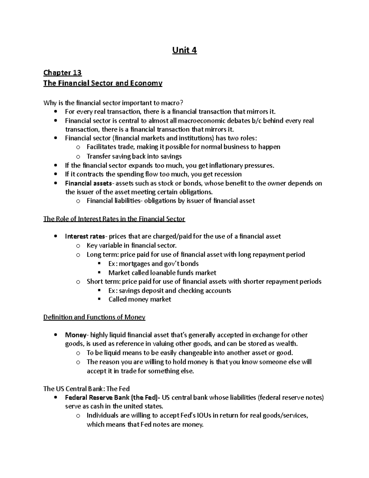 Macroe conomics unit 4 - Unit 4 Chapter 13 The Financial Sector and ...