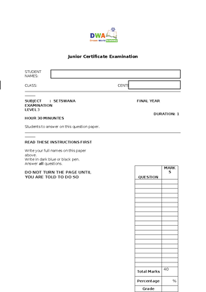 Paper 2 Revision 2 SETS - setswana questions for practice - Pampiri Ya ...