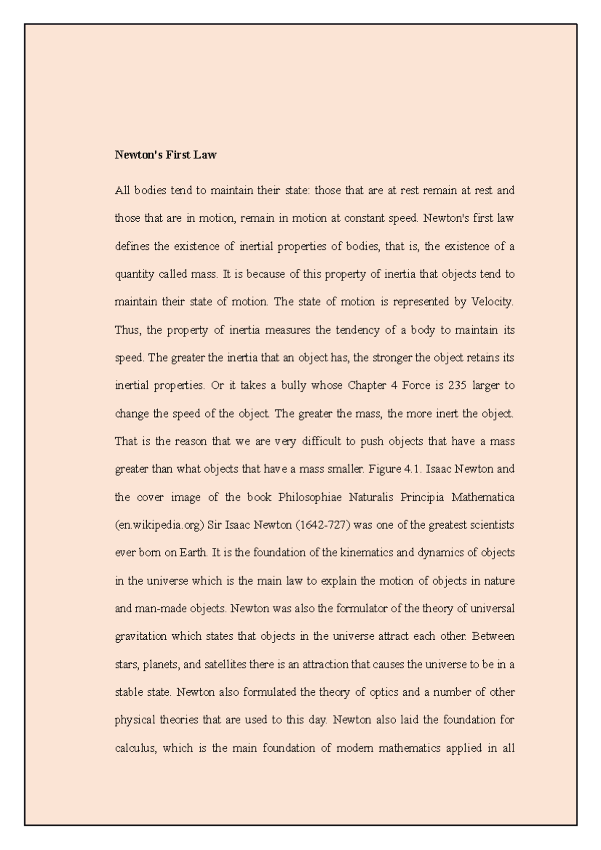Material - Newton's First Law - Newton's First Law All bodies tend to ...