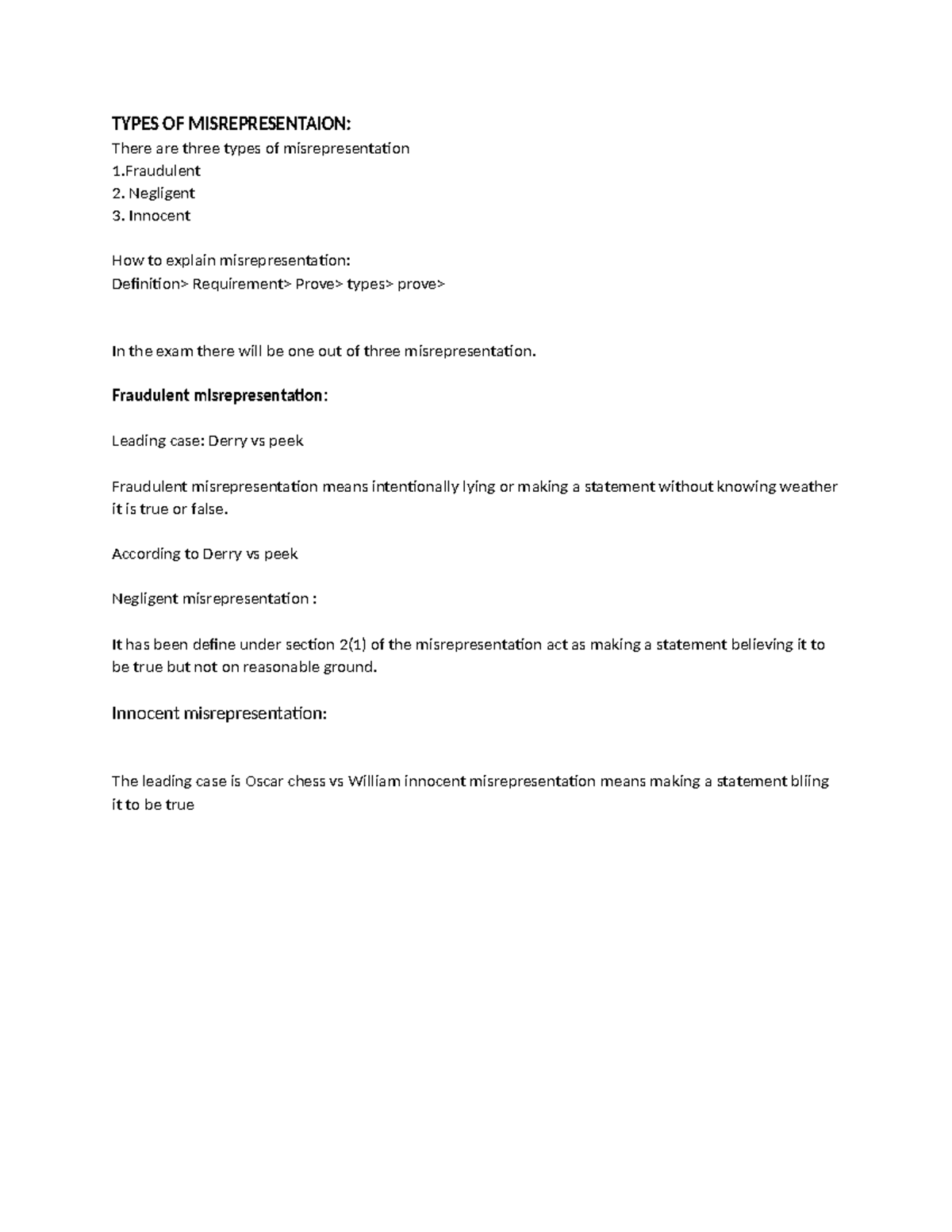 Types OF Misrepresentaion - TYPES OF MISREPRESENTAION: There are three ...