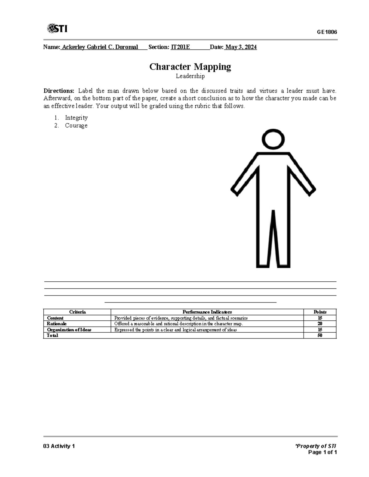 03 Activity 1 - ACTS - GE Name: Ackerley Gabriel C. Doromal Section ...