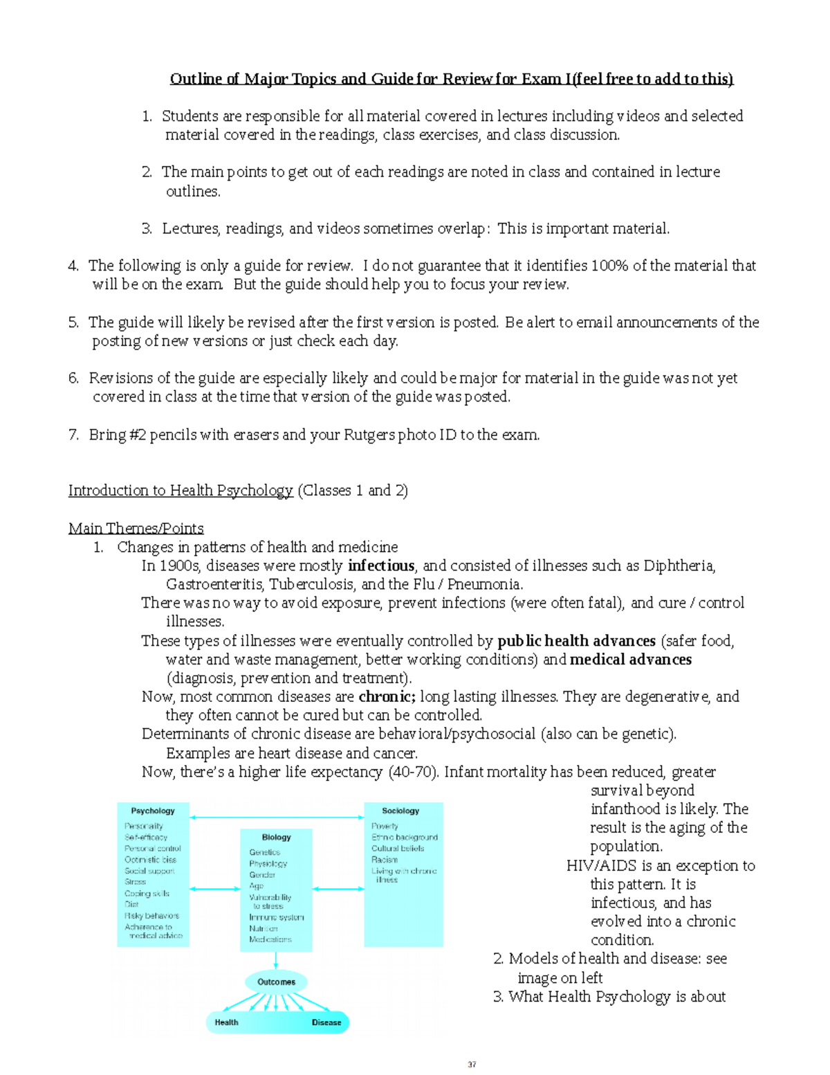 Outline of Major Topics for Exam I - Studocu