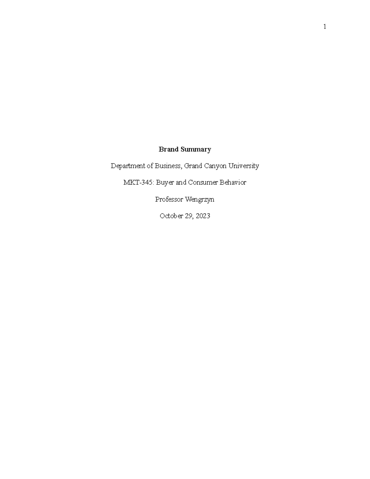 Brand Summary - Brand Summary Department of Business, Grand Canyon ...