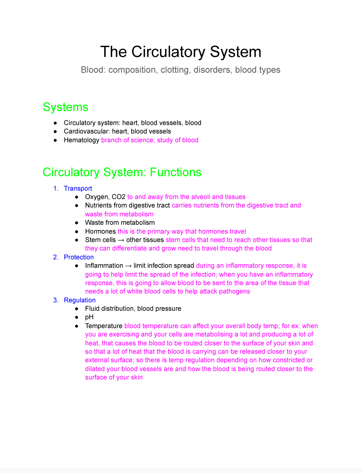 Circulatory system - Studocu