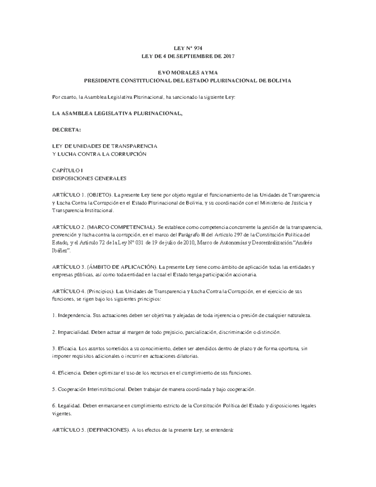 Ley N - normas - LEY N° 974 LEY DE 4 DE SEPTIEMBRE DE 2017 EVO MORALES ...
