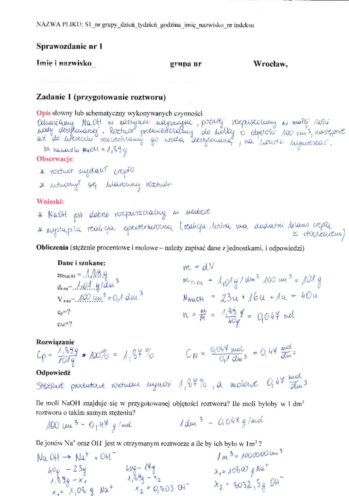 Sprawozdanie 1 Chemia Mat. Bud - NAZWA PLIKU: S l_nr grupy_dzień_tydzień_godzina_imię_nazwisko ...