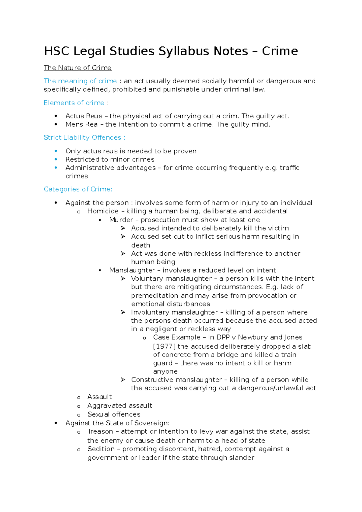 Hsc legal noted - crime (partial) - HSC Legal Studies Syllabus Notes ...