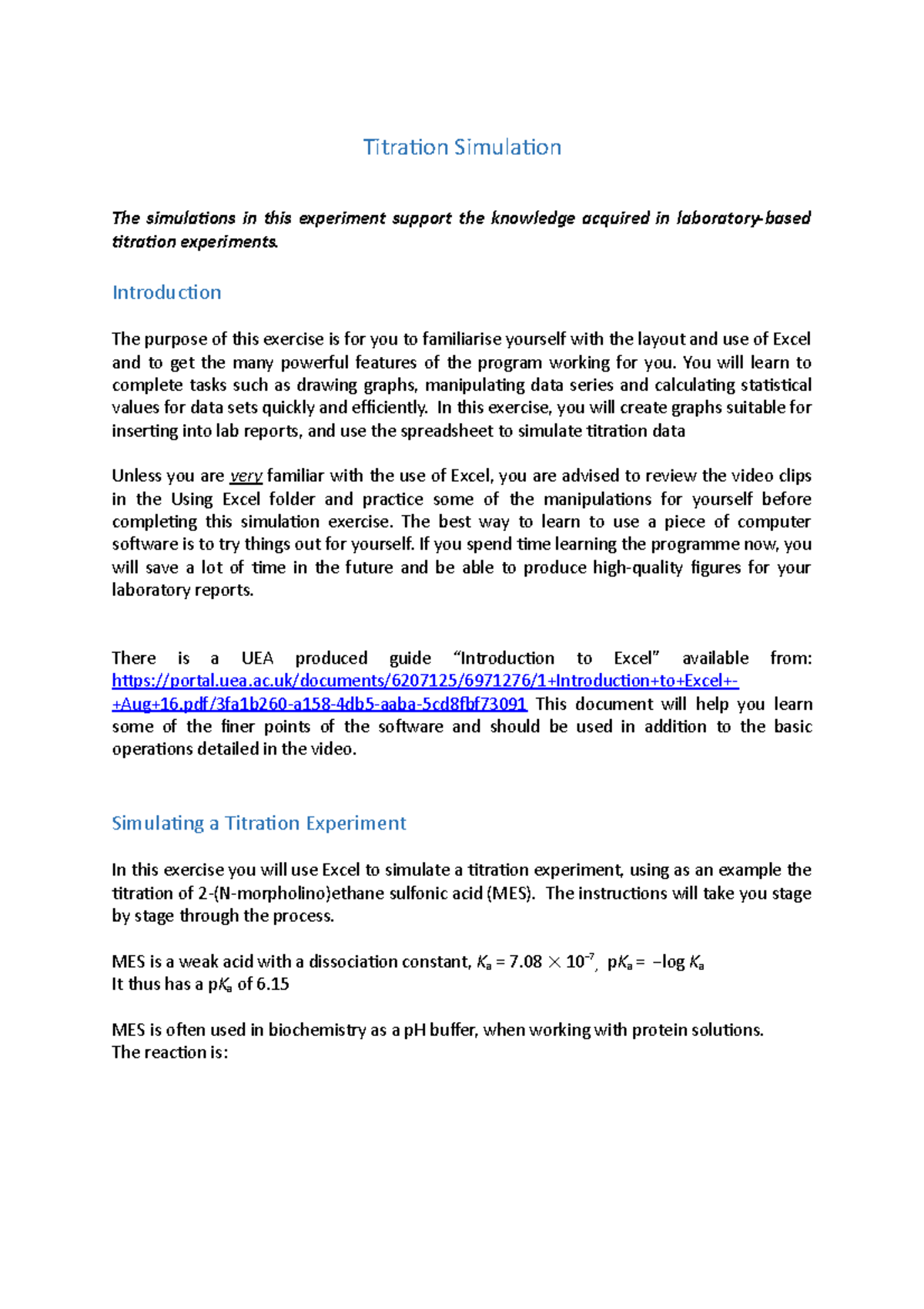 Titration Simulation - Introduction The purpose of this exercise is for ...