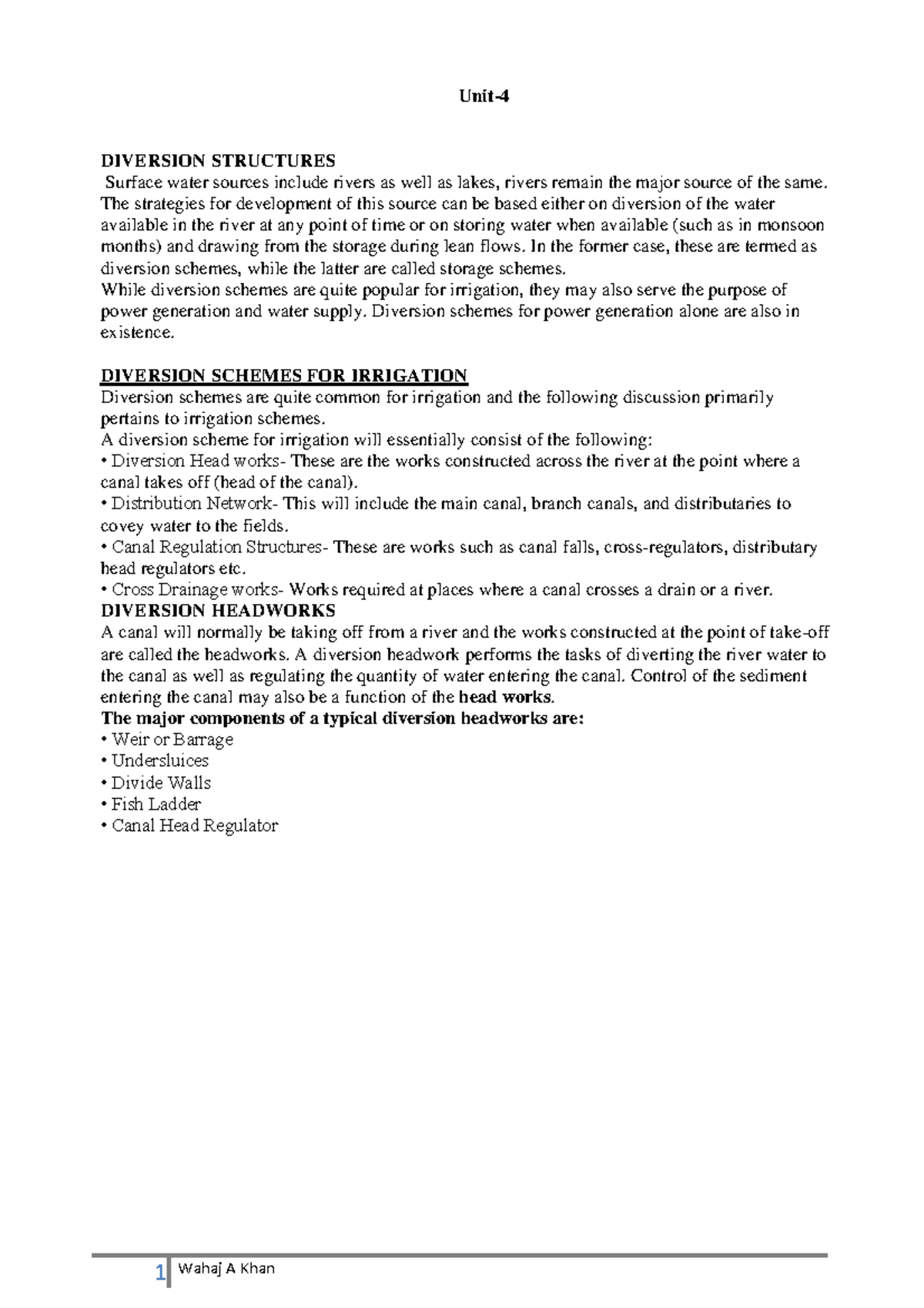 Unit 4 , diversion structure and seepage theories - Unit- DIVERSION ...