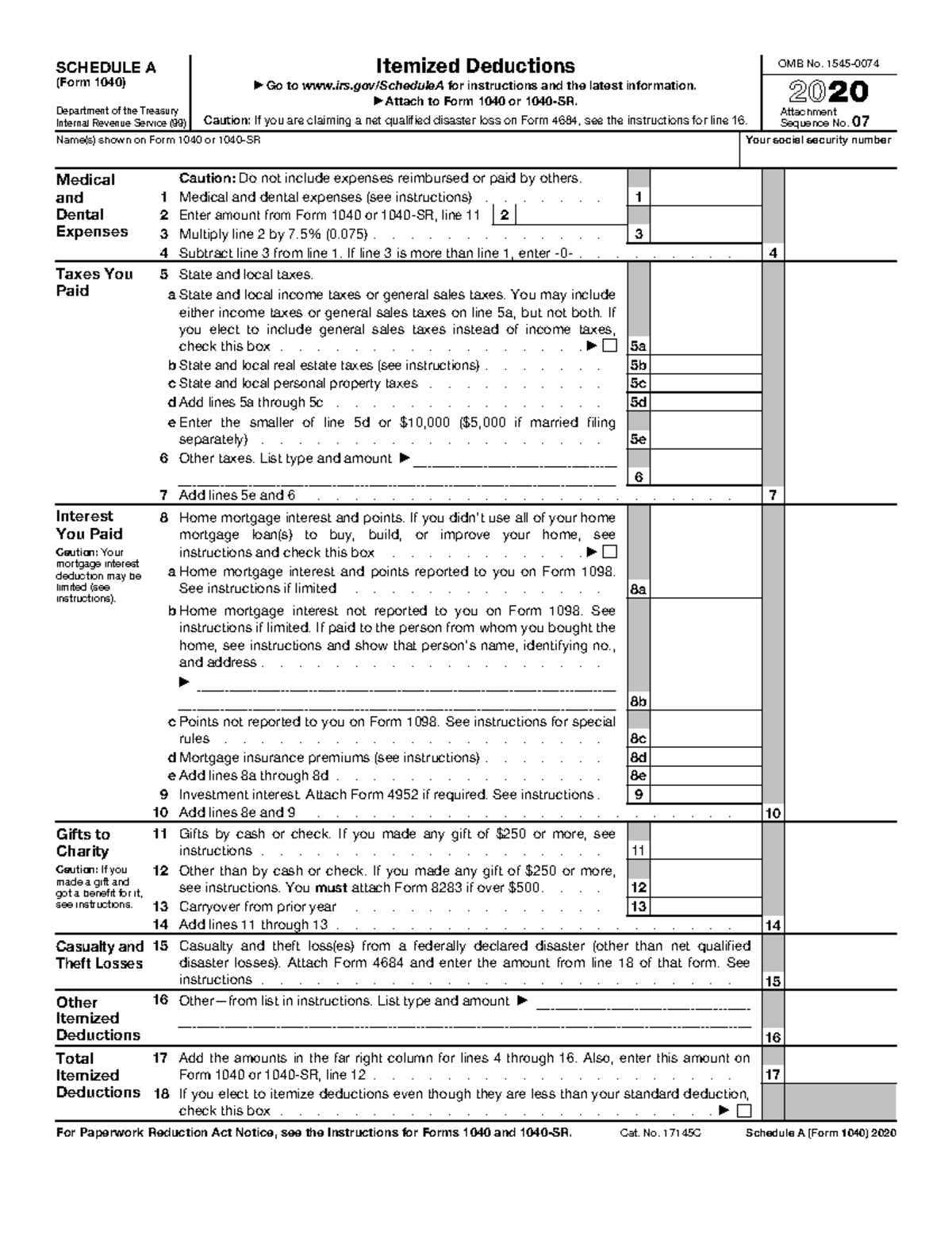 2020 Schedule A (Form 1040) - SCHEDULE A (Form 1040) Department of the ...