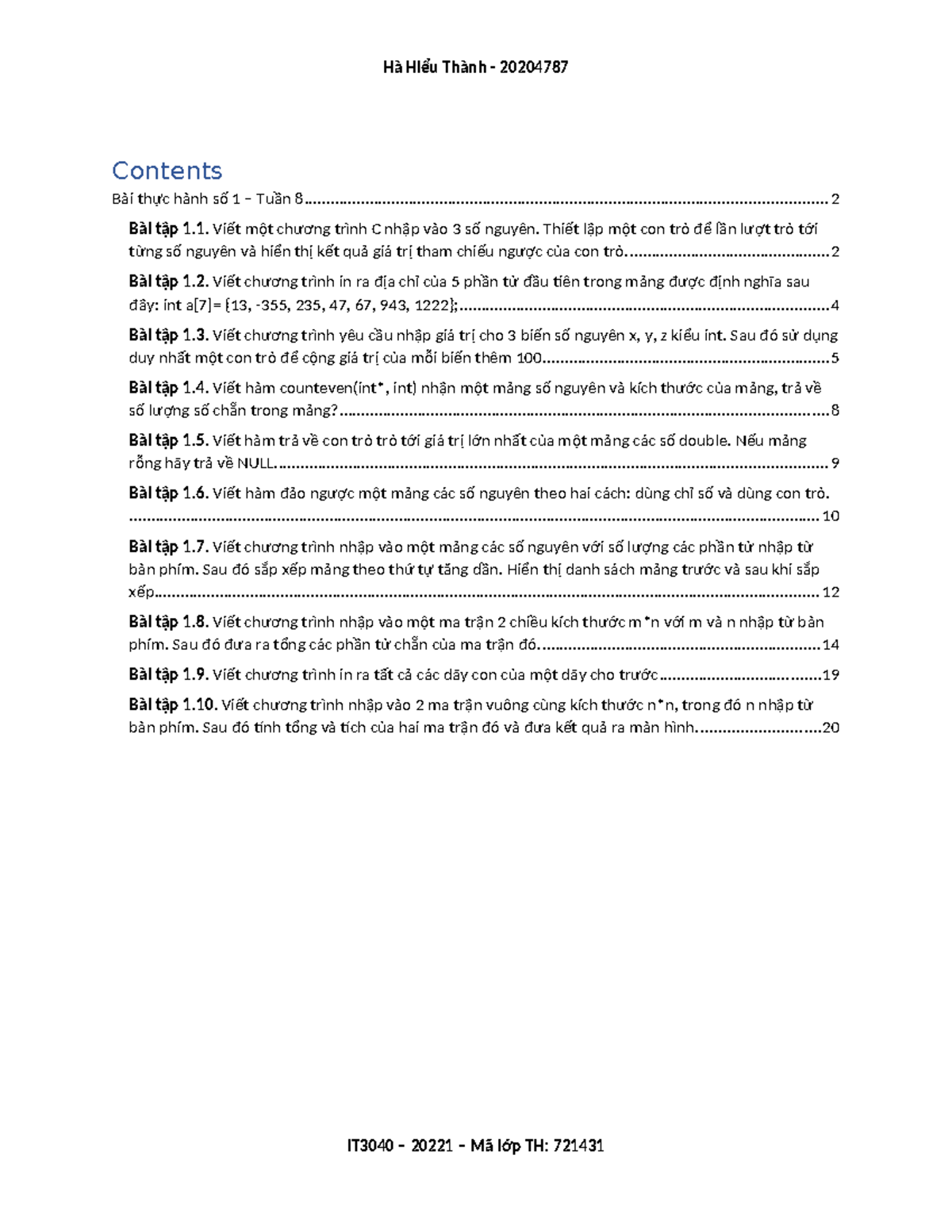 20221-BC IT3040-20204787-Ha Hieu Thanh-Buoi1-721441 1 - Contents Bài thực hành số 1 – Tuần - Studocu