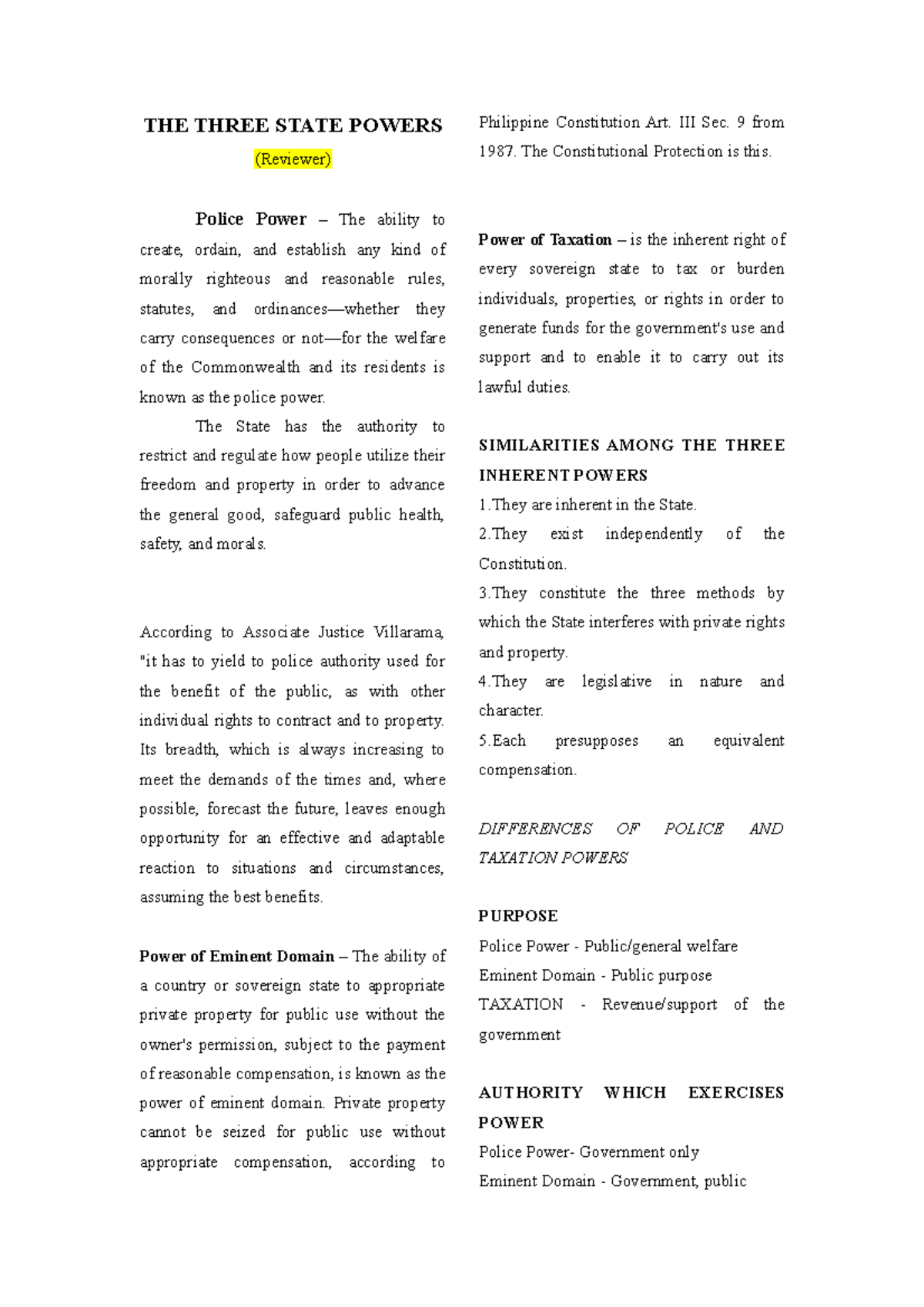 Three Powers of the State_Review Material - THE THREE STATE POWERS ...