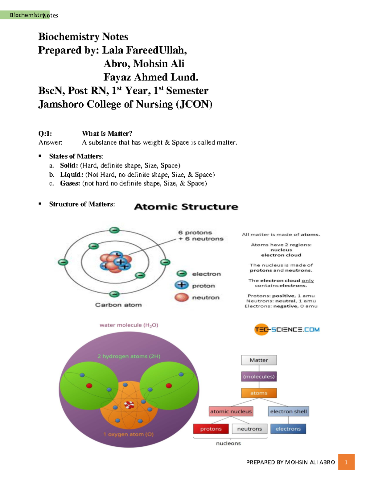 Biochemistry Notes - it is helpful - Biochemistry Notes Prepared by ...