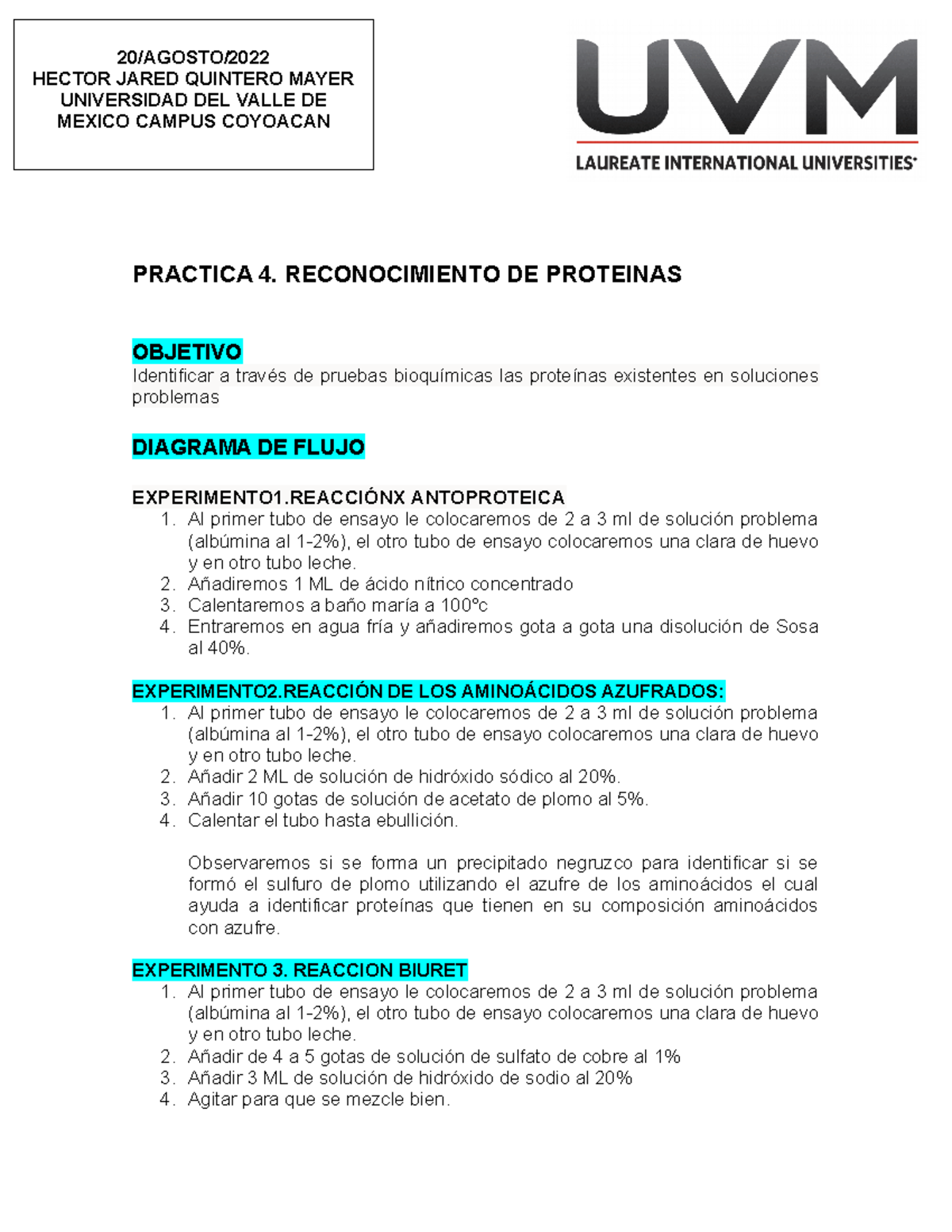 Reporte Previo Practica 4 - PRACTICA 4. RECONOCIMIENTO DE PROTEINAS ...