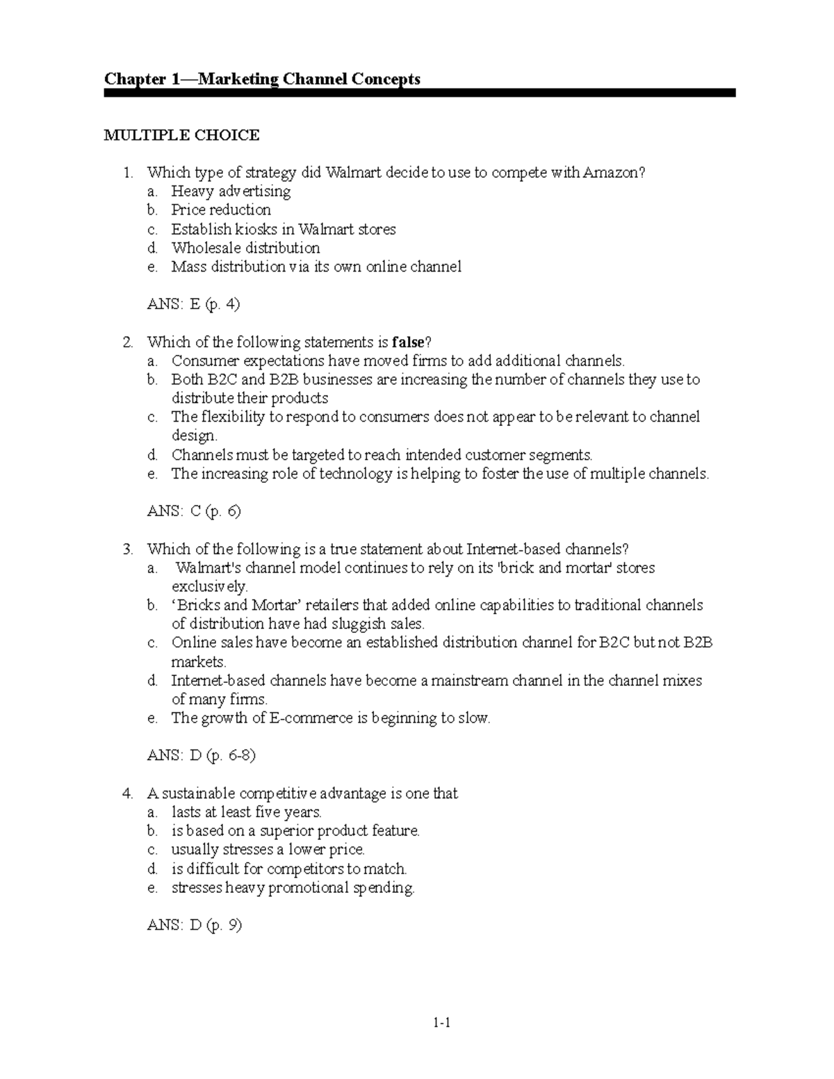 Chapter 01 Exam Questions - 8th ed - Chapter 1—Marketing Channel ...