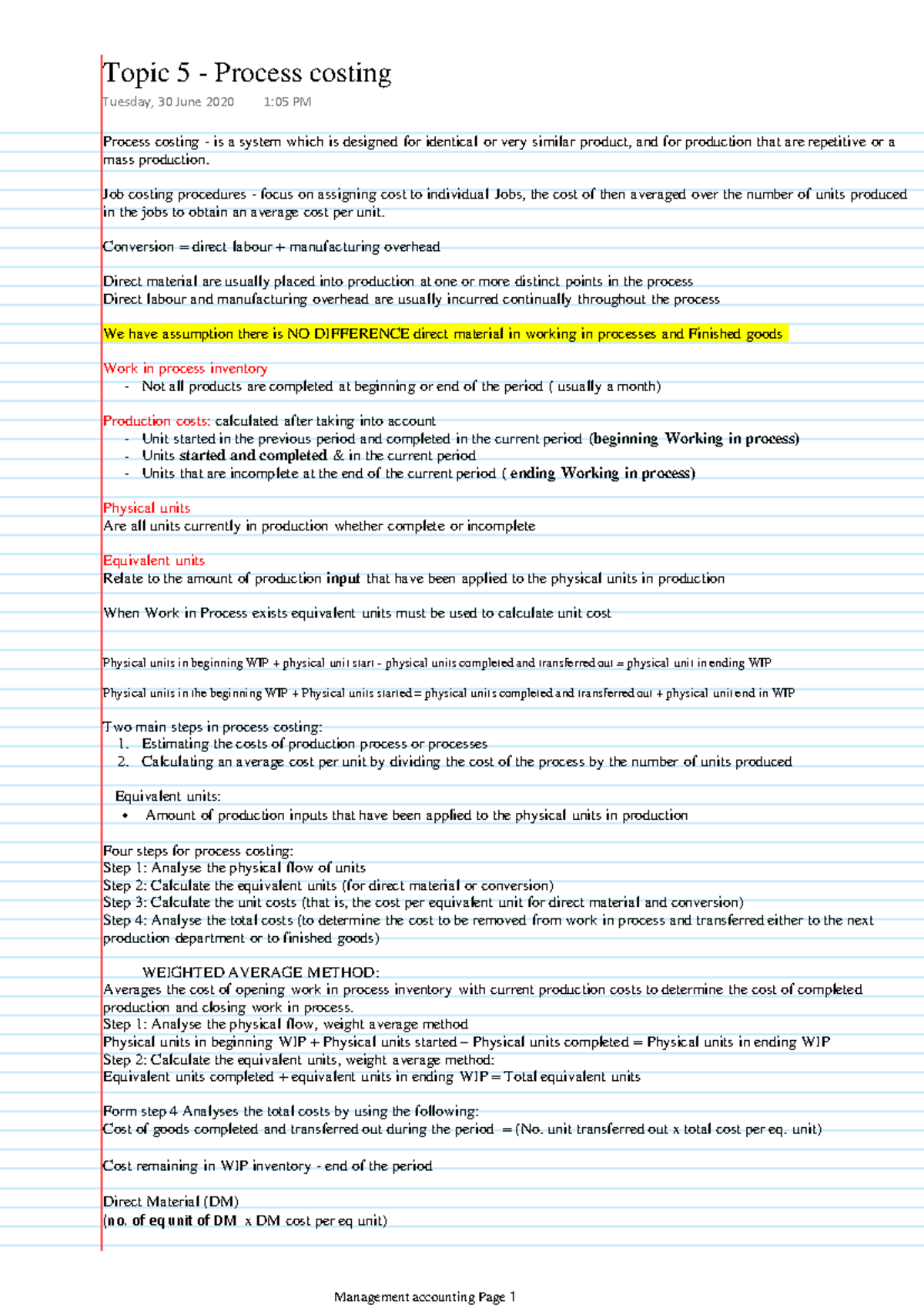 Topic 5 - Process costing - Warning: TT: undefined function: 32 Warning: TT: undefined function ...