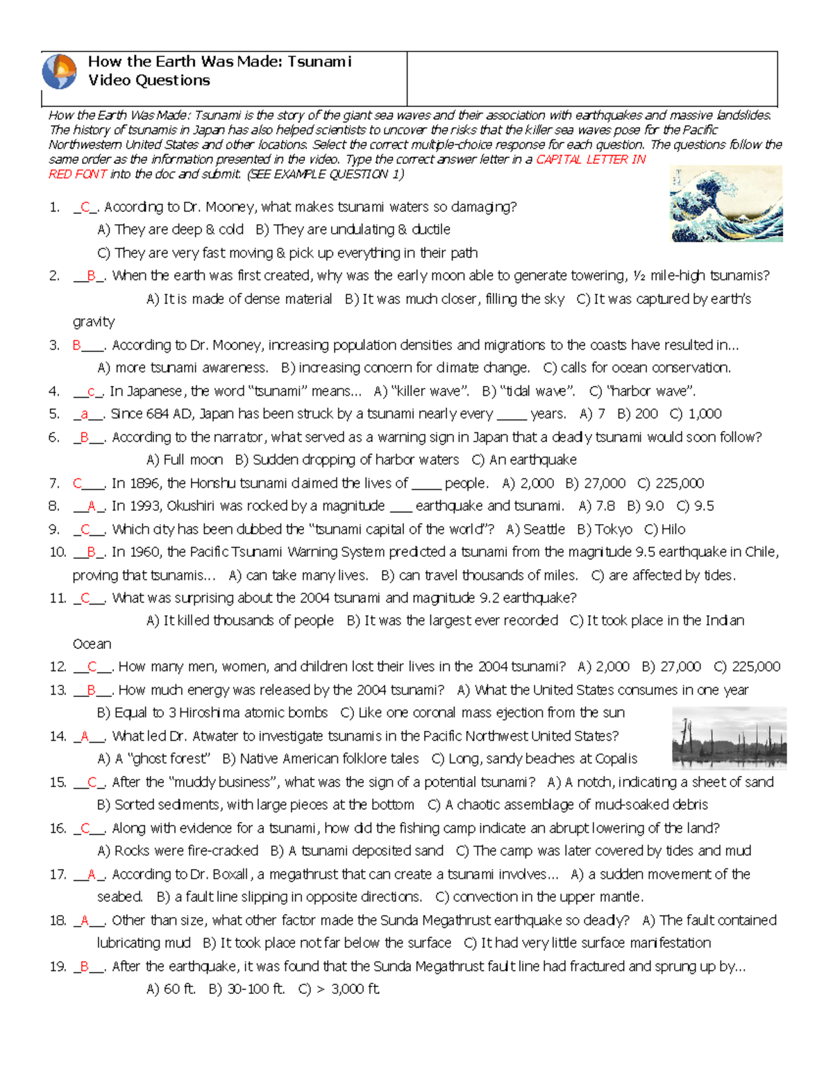 Copy of Htewm Tsunami Video Worksheet - How the Earth Was Made: Tsunami ...
