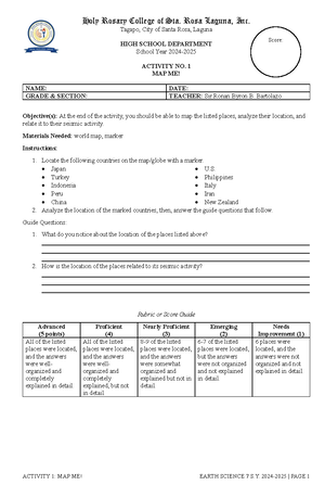 Activity 5 - Modeling Earthquake Scenarios - ACTIVITY 5: MODELLING ...