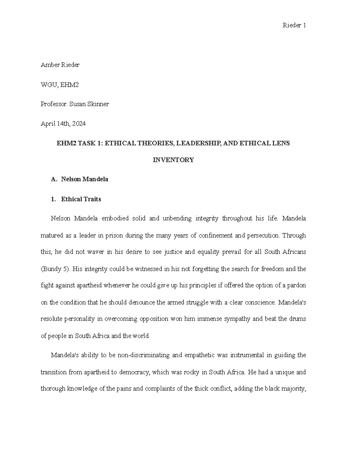 EHM2 TASK 1 Final Draft - Amber Rieder WGU, EHM Professor. Susan ...