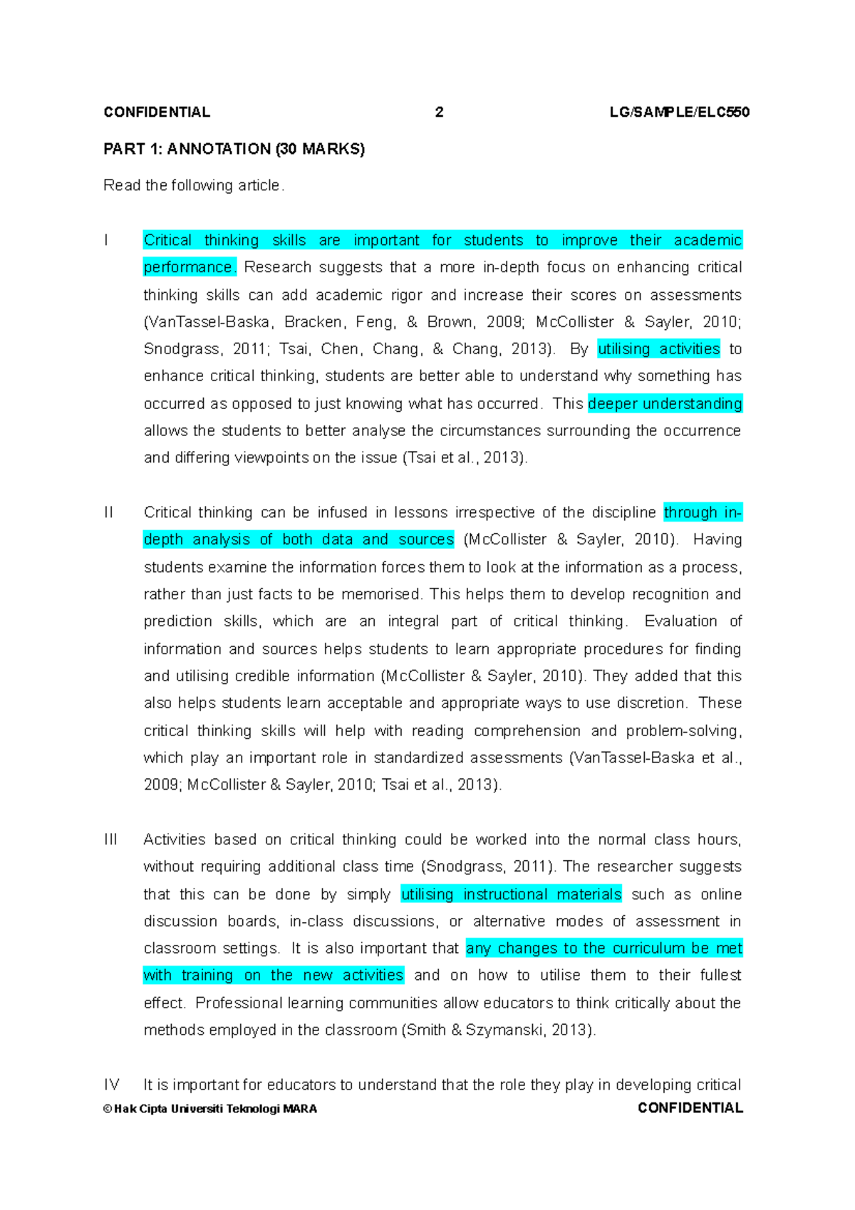 ELC550 Sample TEST Paper (020916) - PART 1: ANNOTATION (30 MARKS) Read ...