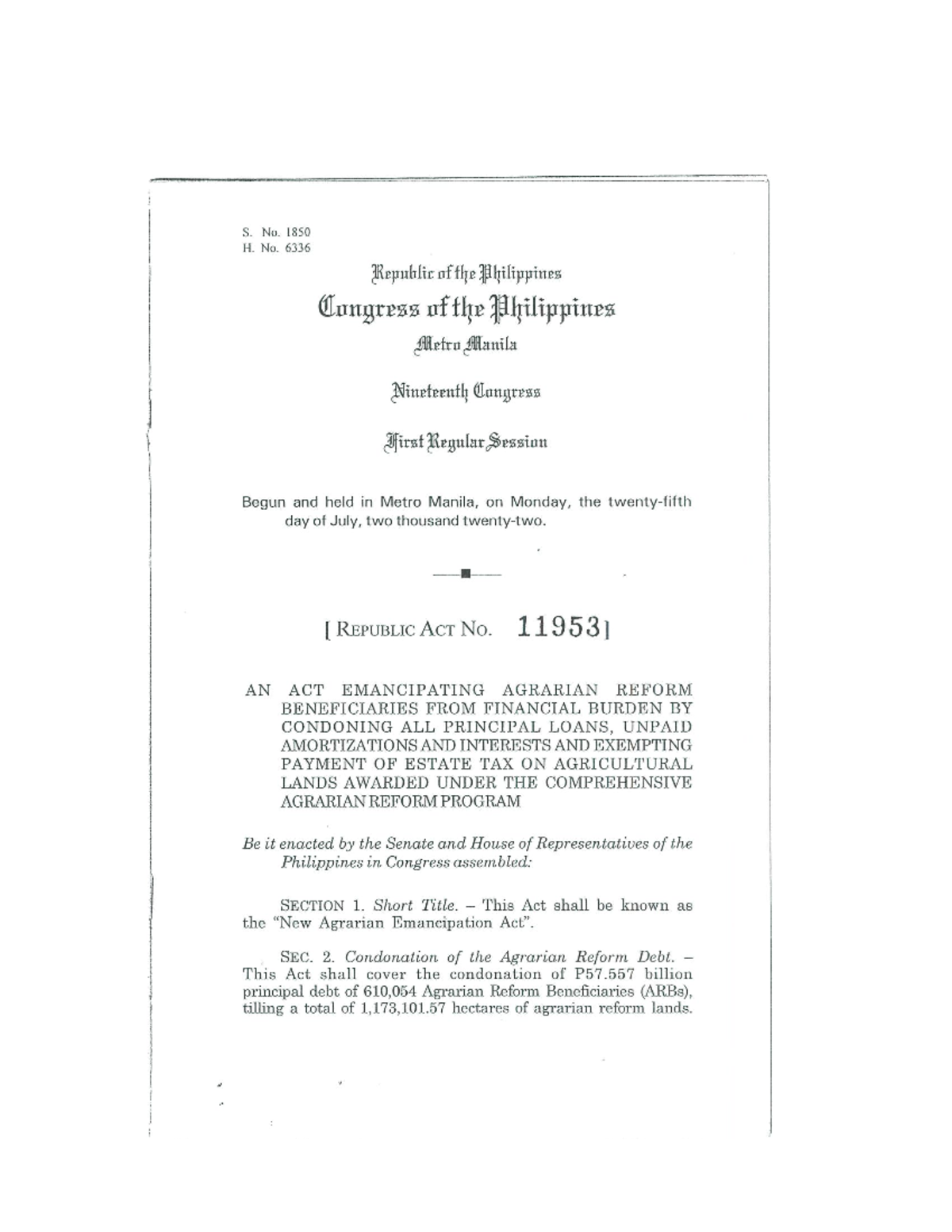 RA 11953 - aaaaaaaaaaaaaaaaaaaaaa - Public Policy - Studocu