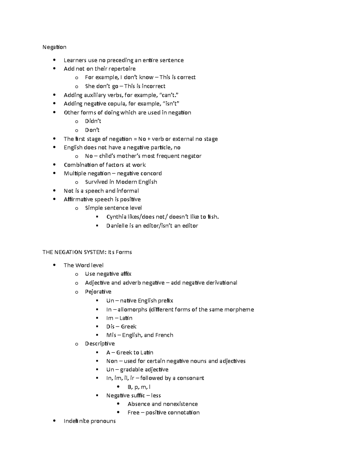 Grammar Lesson Negation - Negation Learners use no preceding an entire ...
