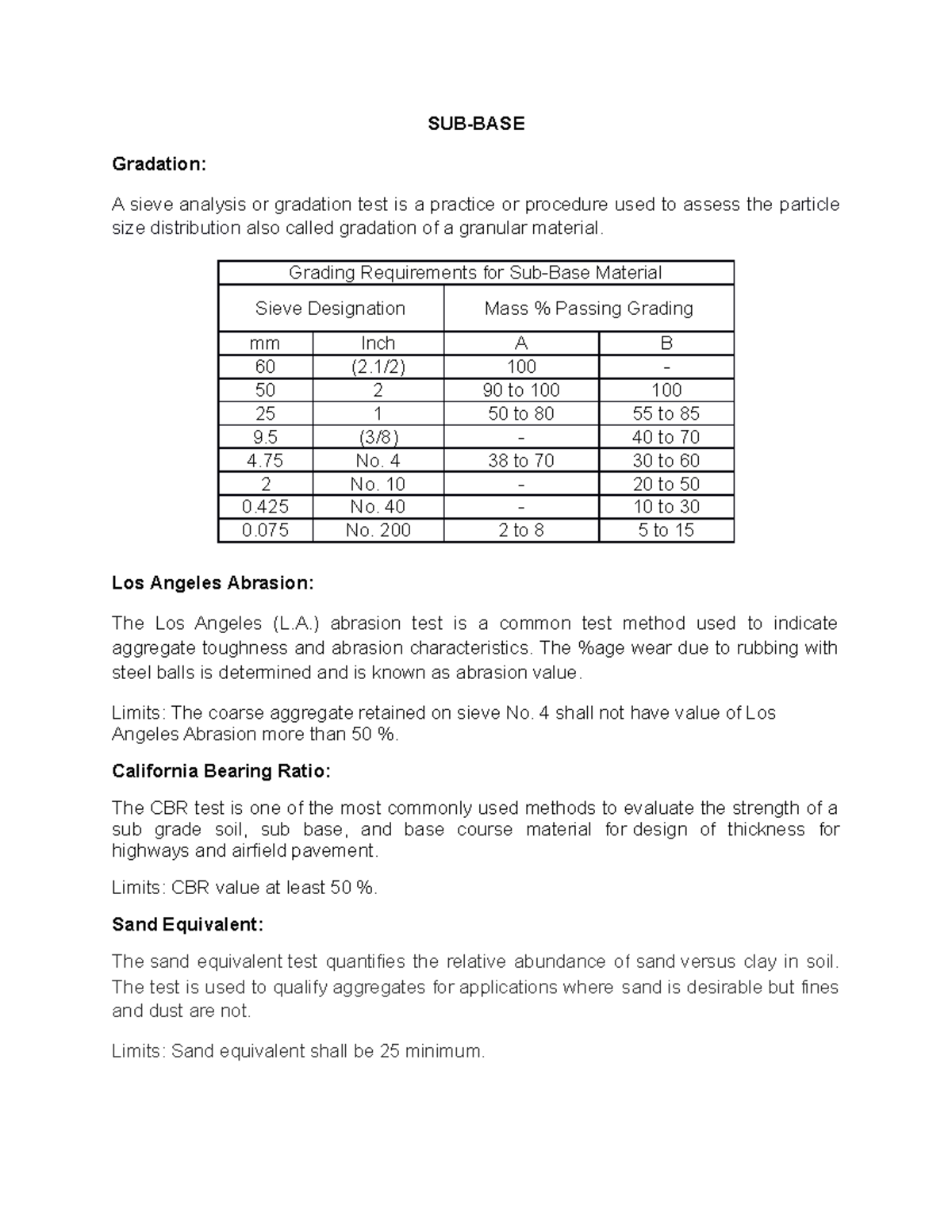 Test - GEO TECH - SUB-BASE Gradation: A sieve analysis or gradation ...
