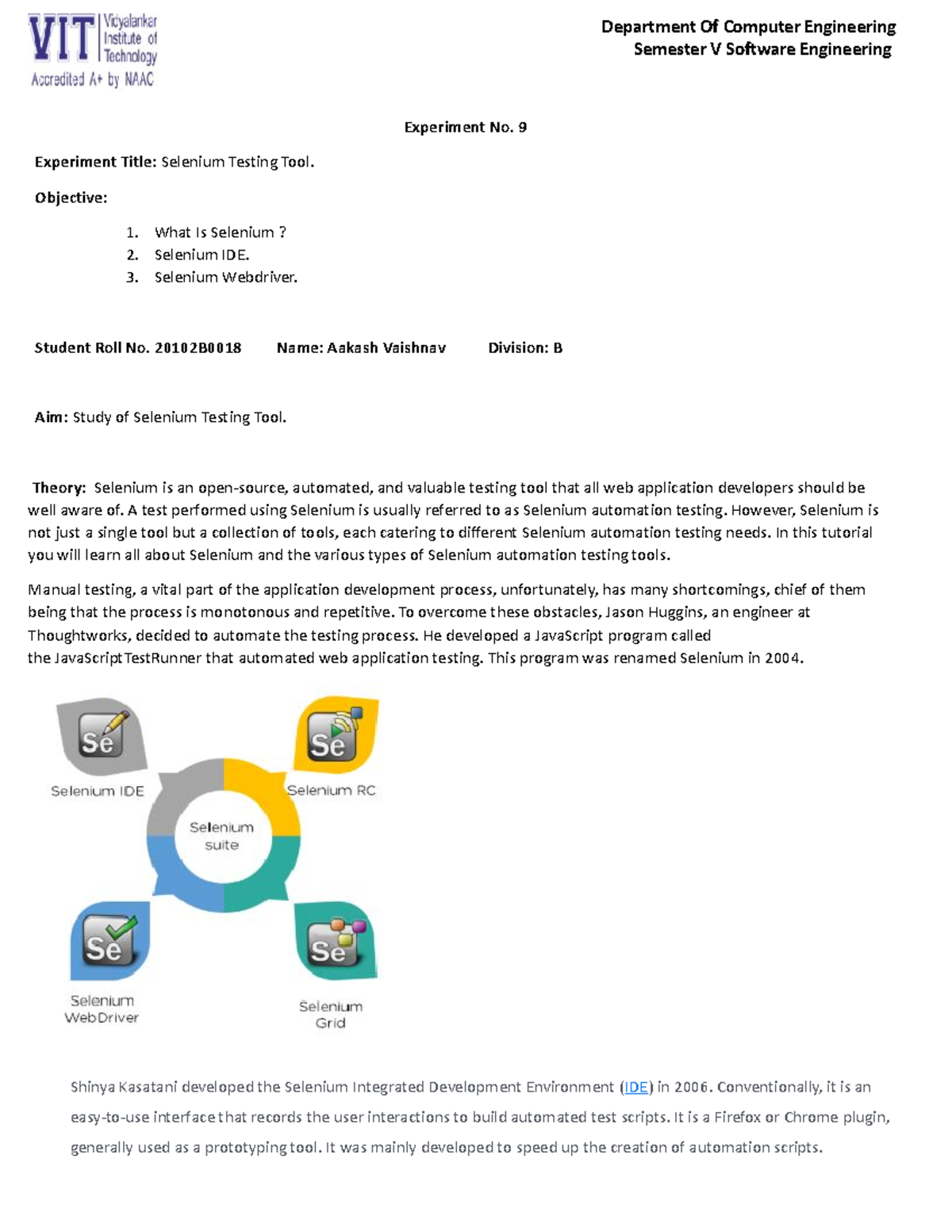 SE Exp9 2010 2 A0015 - Department Of Computer Engineering Semester V Software Engineering ...