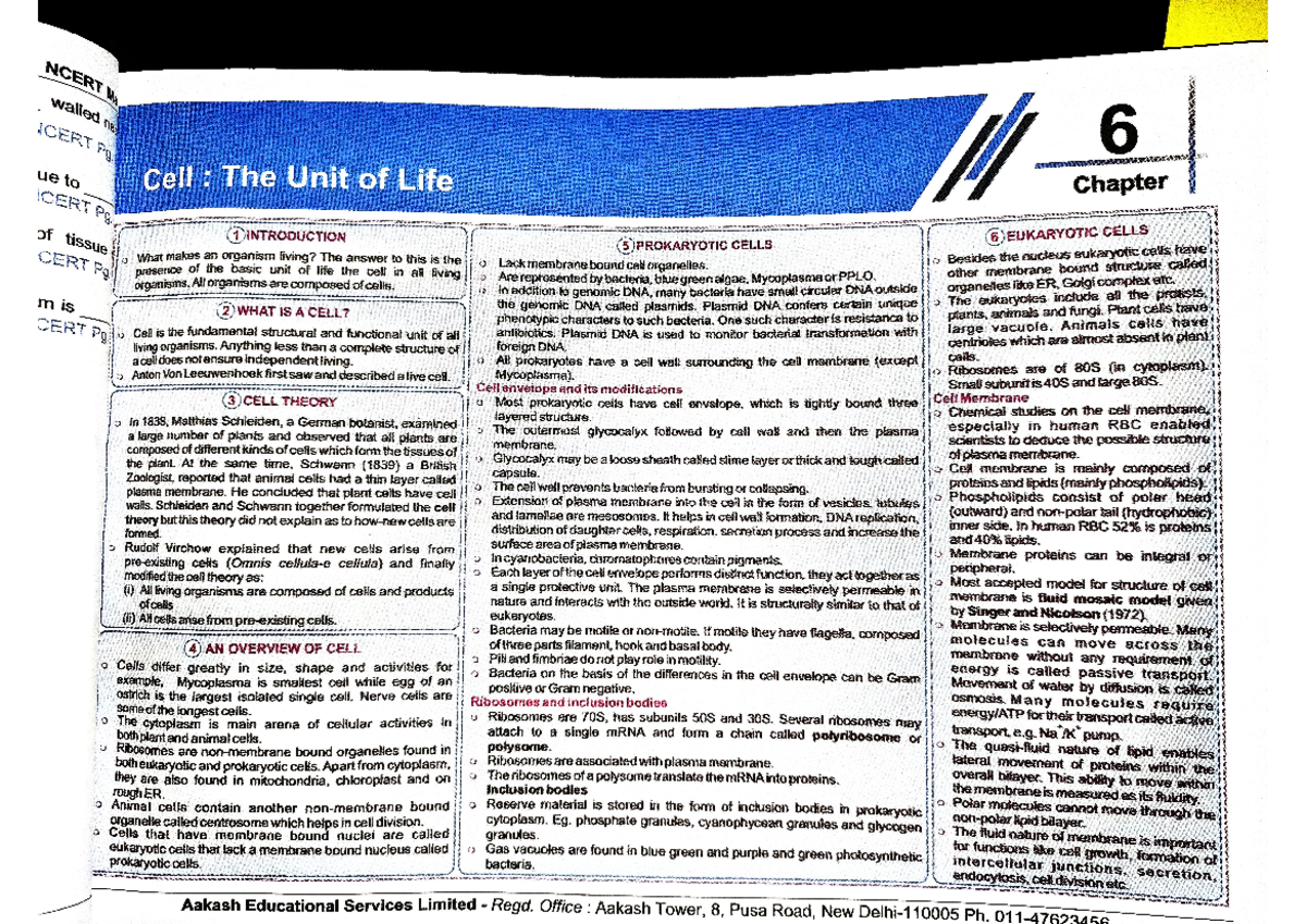 NEET Class 12 Biology CELL THE UNIT OF LIFE Chapter Short Notes WITH ...