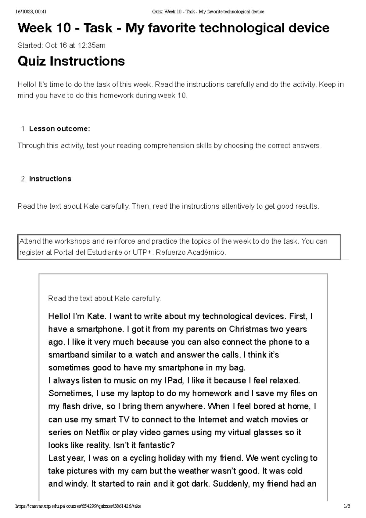 Quiz Week 10 - Task - My favorite technological device - utp.edu ...